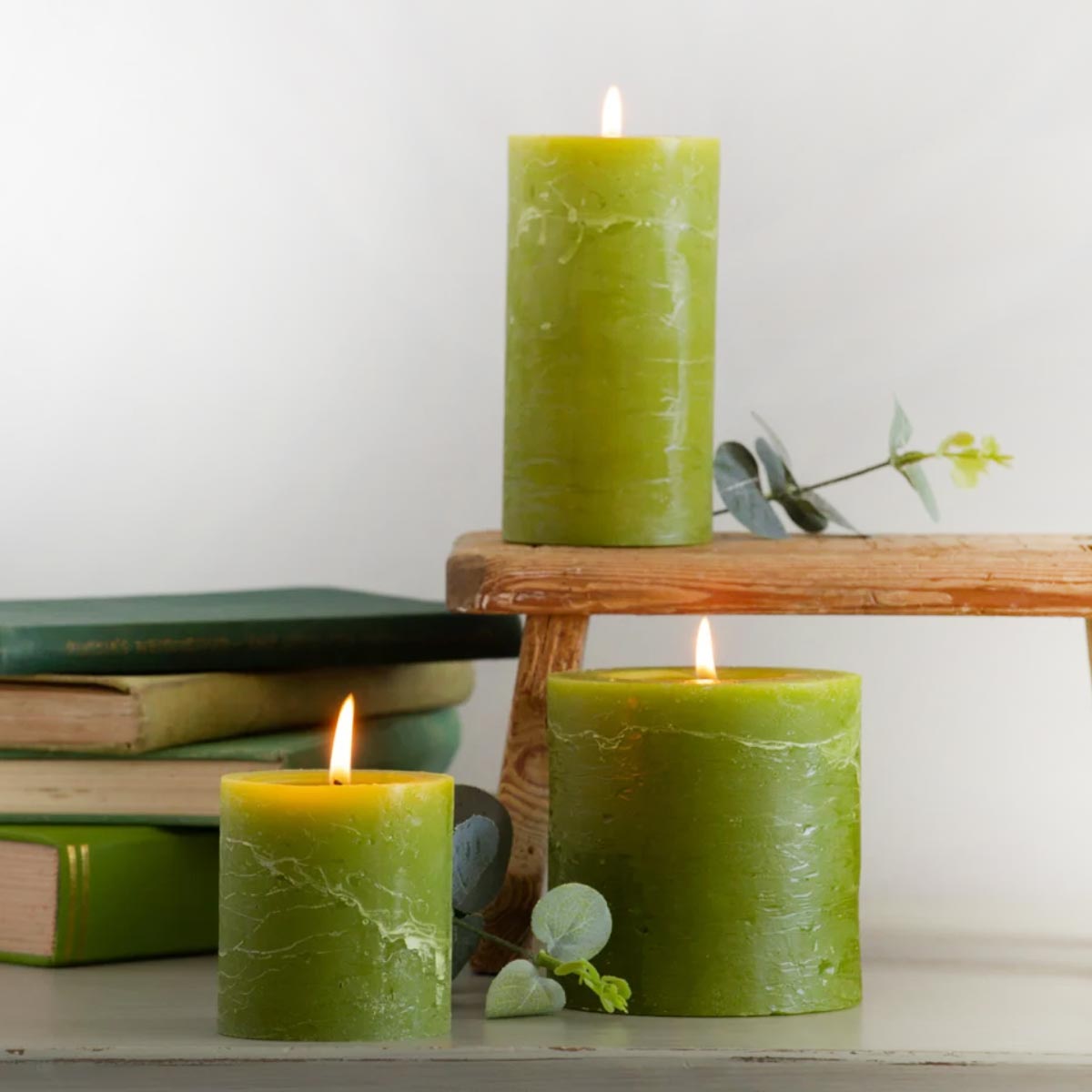 Rustic Pillar Candle - Fern Green