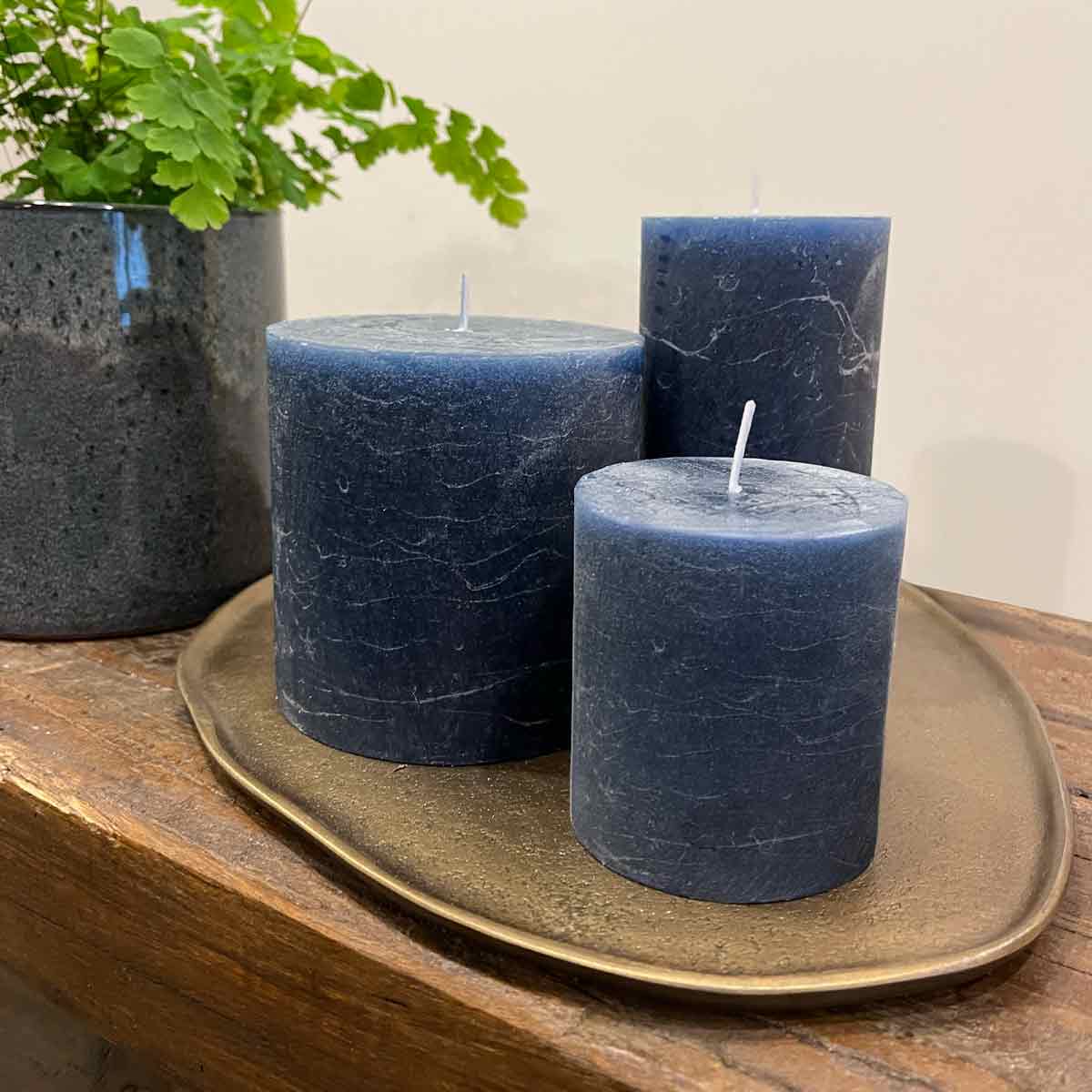 Rustic Pillar Candle - Inky Blue