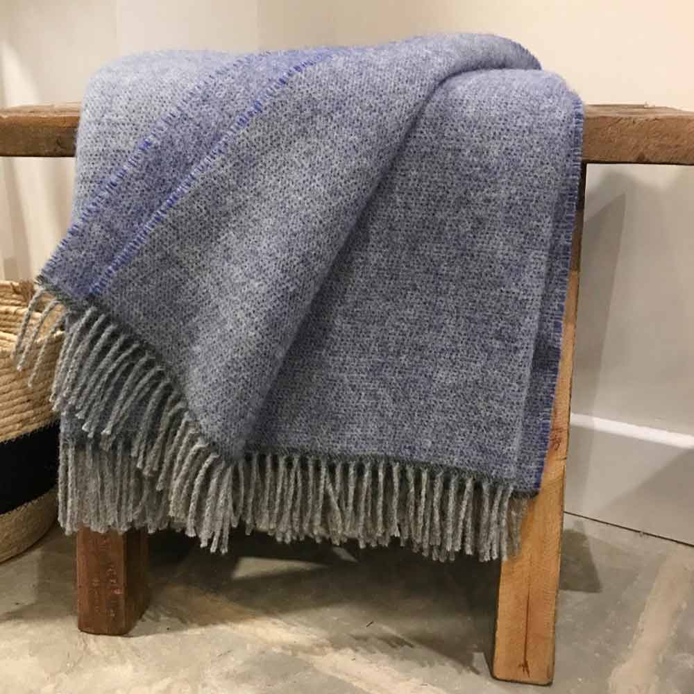 Pure Wool Throw - Cosy Periwinkle Blue - McNutt of Donegal
